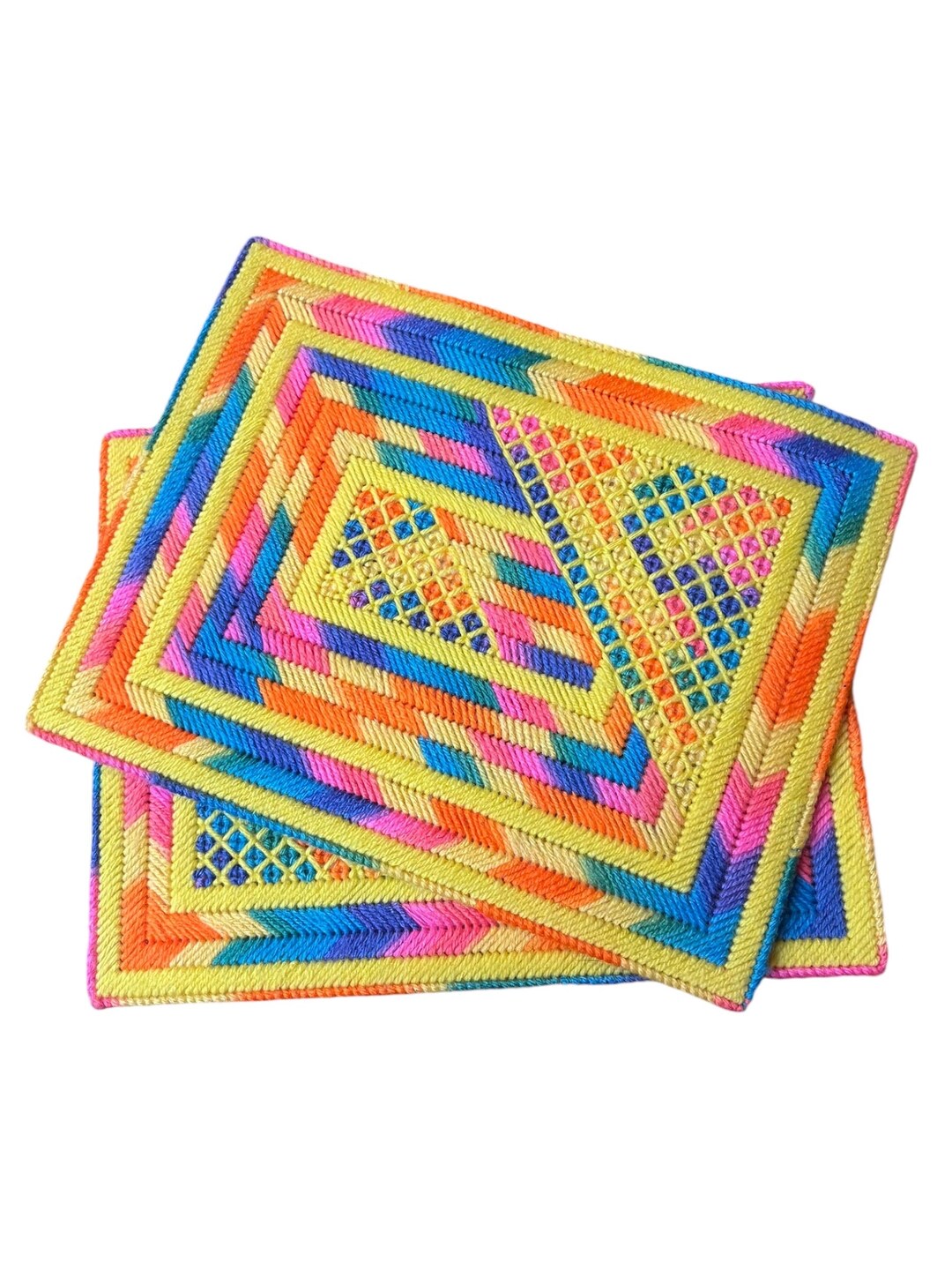 Vintage Yarn Needlepoint Placemats | Set of 2 Neon Table Mat - Etsy
