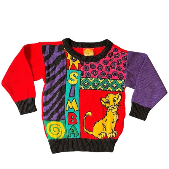 1990s Simba - The Lion King Color Block Pattern Crew … - Gem