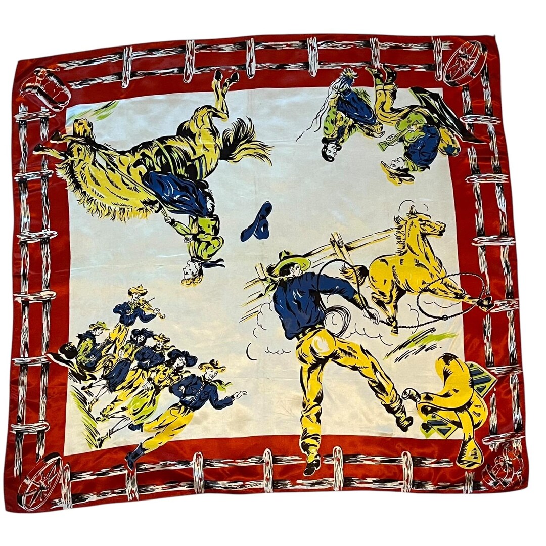 Vintage 1950s Western Wranglers & Horses Rodeo Satin Scarf - Etsy