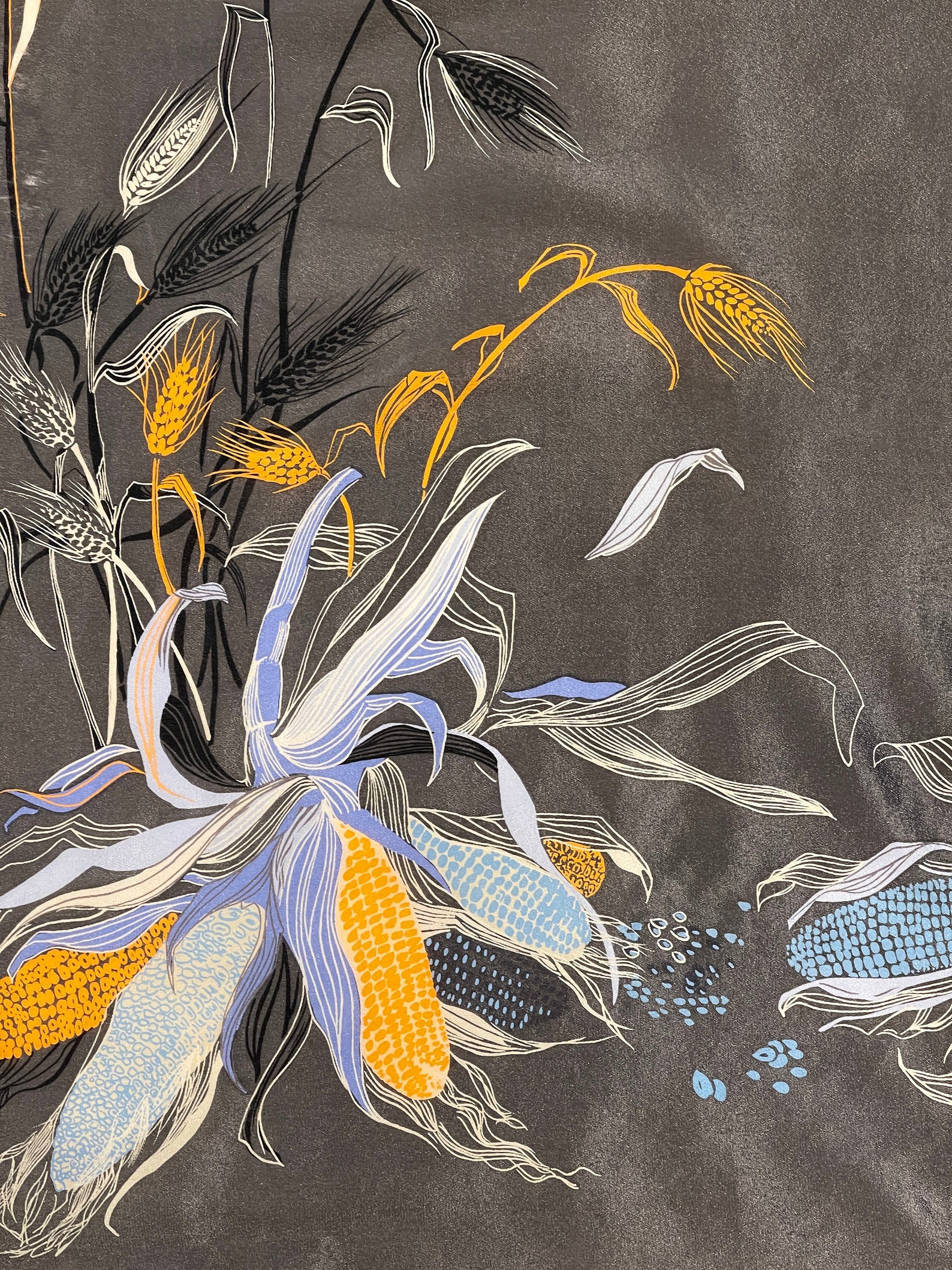 Nouveau Corn Print Silk Echo Scarf Japan - Etsy