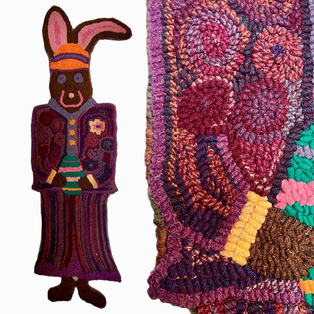 Vintage Easter Bunny Rug Hooking Spring Decoration | Easter Seasonal ...