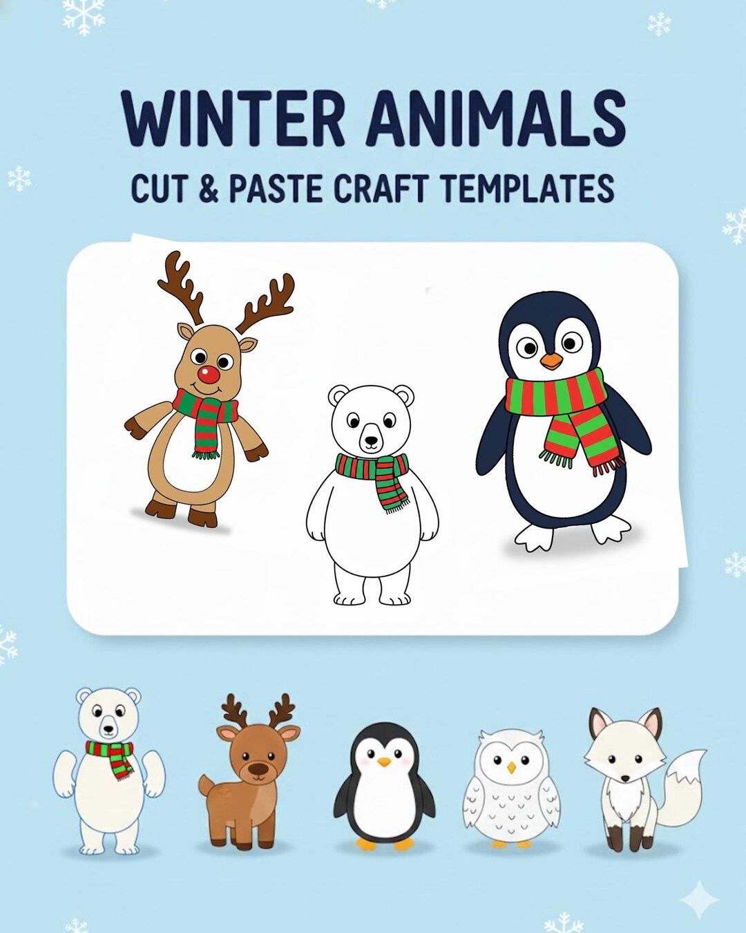 Winter Animals Cut and Paste Crafts | Arctic Animal Templates (PDF) - Etsy