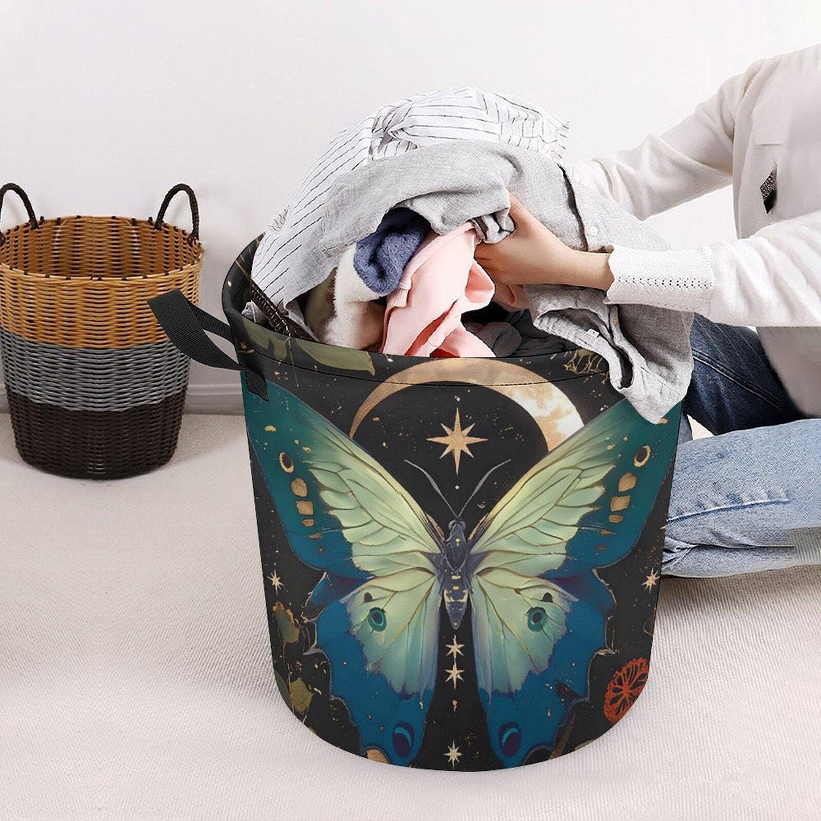 Dark Luna Moths Laundry Basket, Cottagecore Aesthetic Laundry Hamper ...