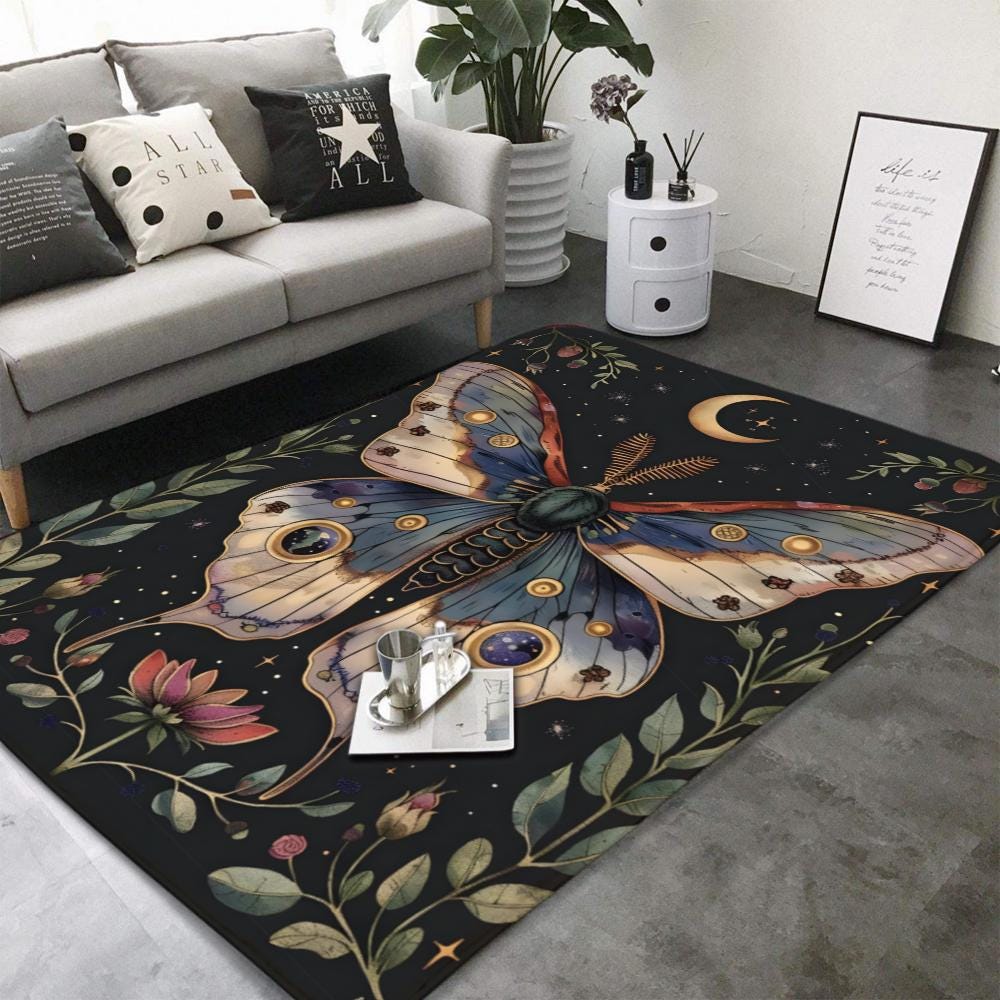 Dark Academia Luna Moth Rug, Gothic Cottagecore Butterfly Decor Rug ...