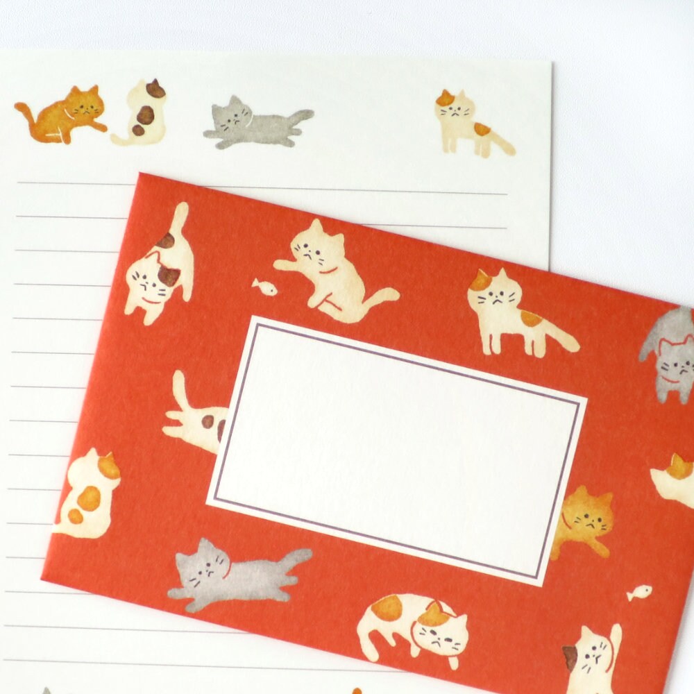 Cat Letter Writing Set Japanese Washi Paper, Cats, Cute Stationery ...