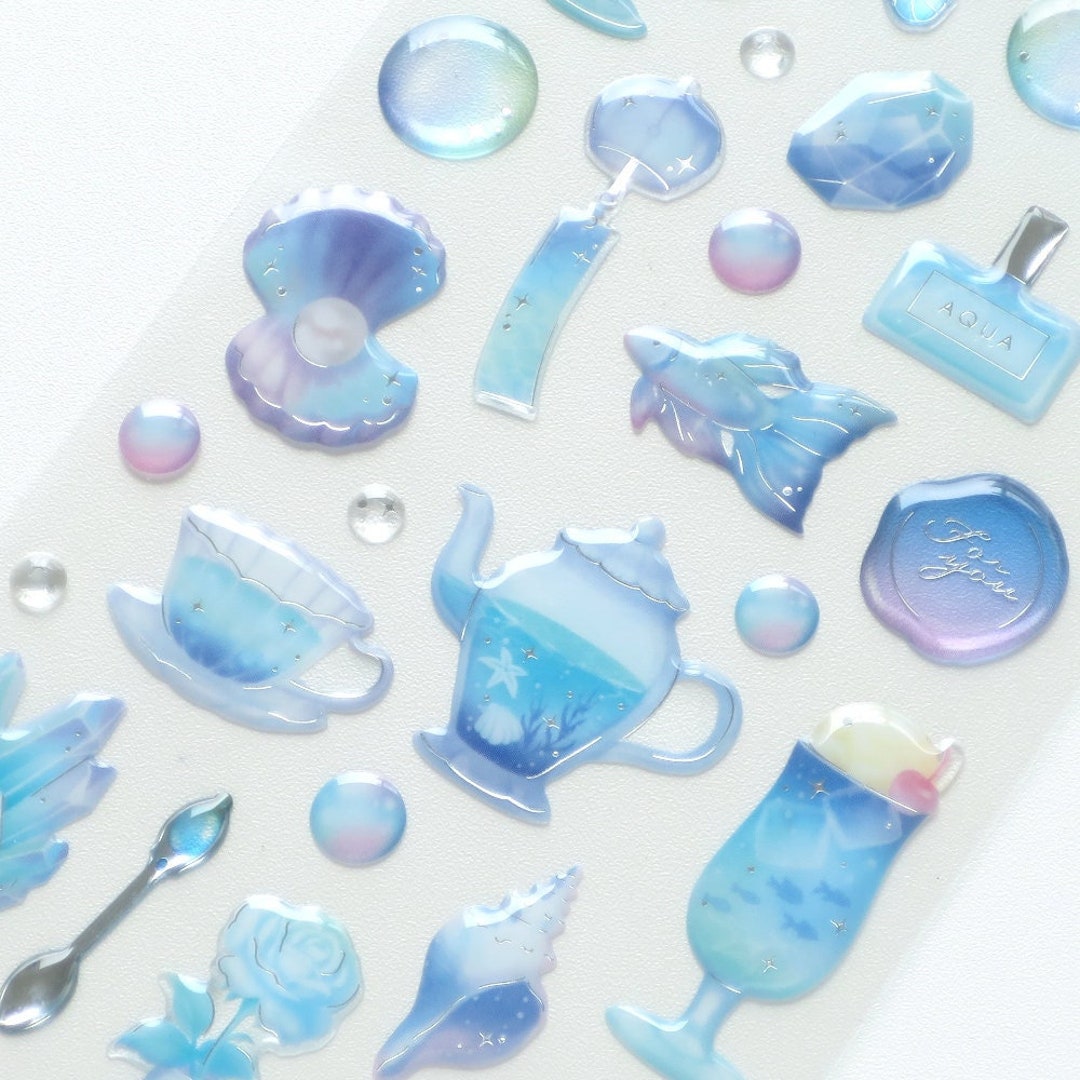 Kawaii 3D Sticker Sheet Blue, Cute, Sweet, Cosmetics, Flower, Journal ...