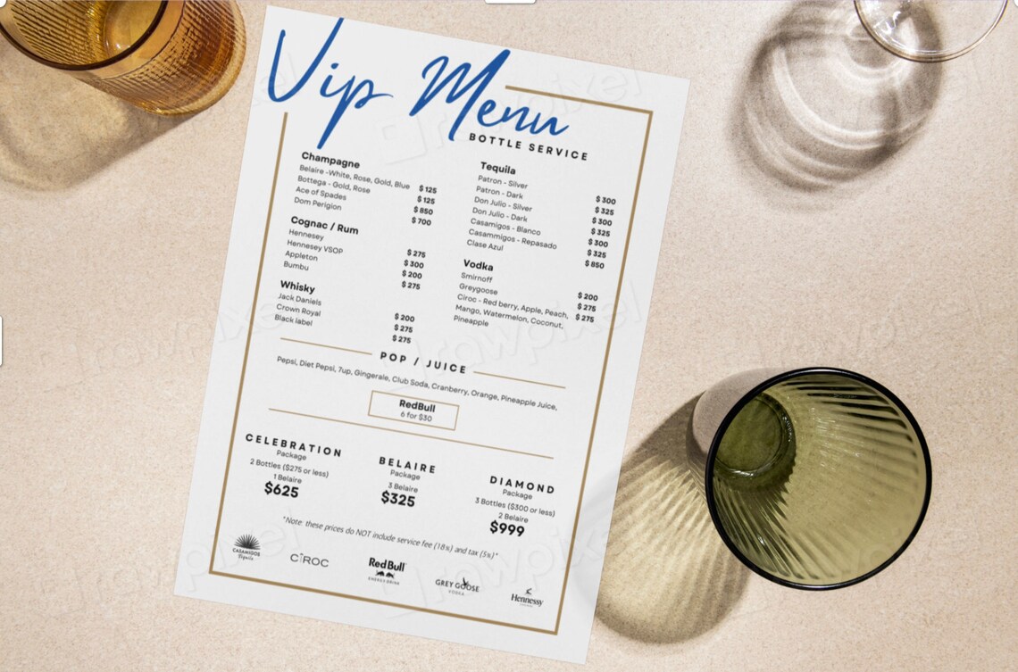 VIP Bottle Menu Template / INSTANT DOWNLOAD / Customizable Template - Etsy
