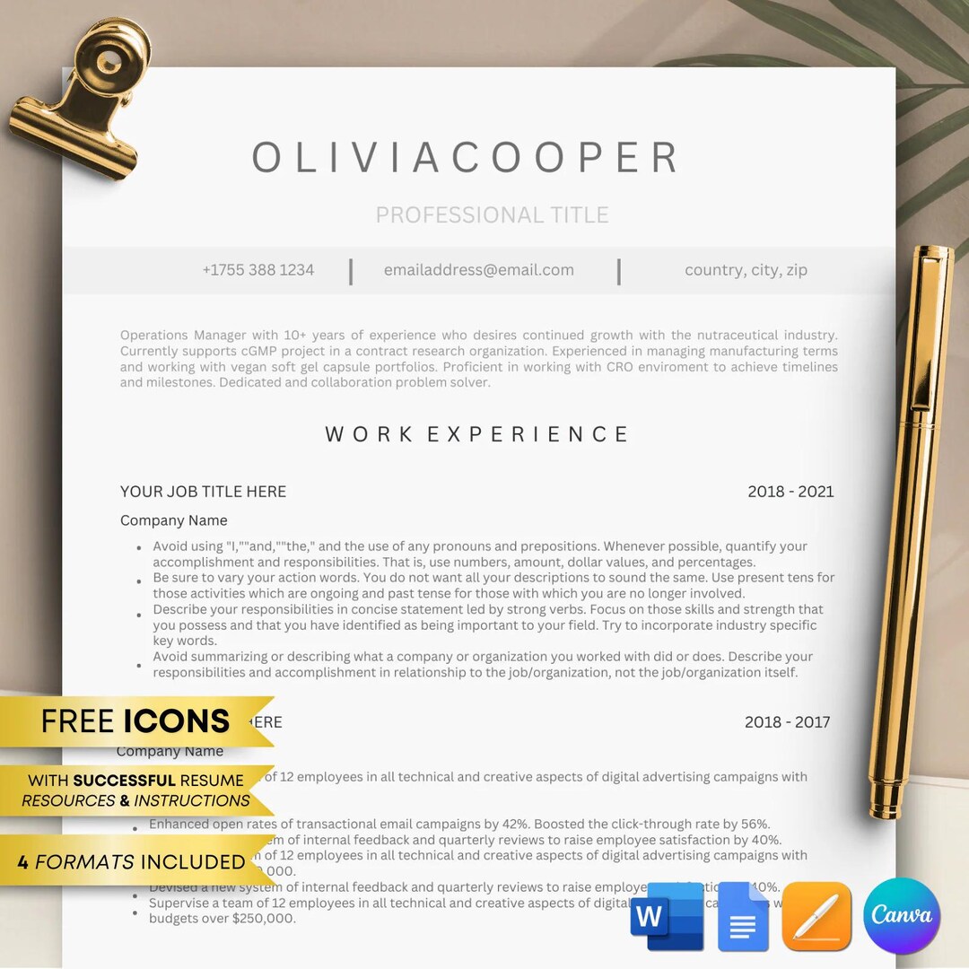 ATS Friendly Resume Template Word, Pages, Google Docs, ATS Resume, ATS ...