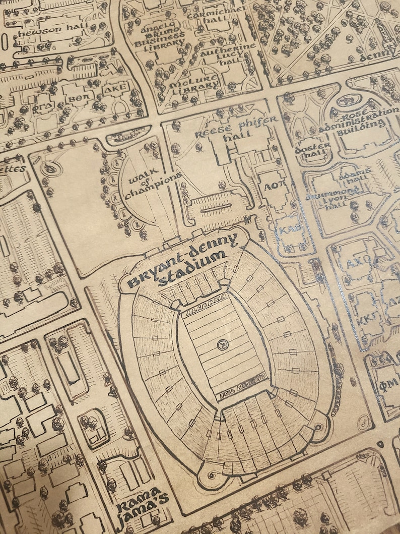 The University of Alabama Campus Map - Fine Art Print - Etsy