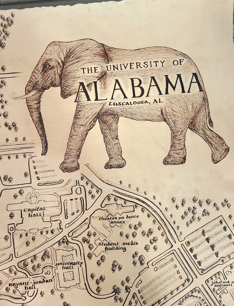 The University of Alabama Campus Map - Fine Art Print - Etsy