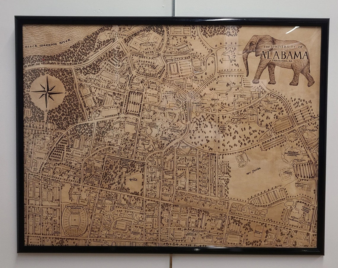 The University of Alabama Campus Map - Fine Art Print - Etsy