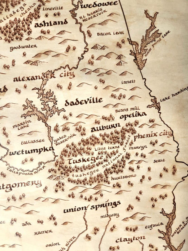 Alabama State Map - Fine Art Print, Hand-drawn Map - Etsy