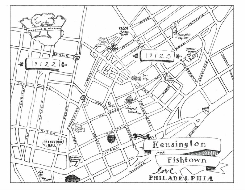 Fishtown Hand-Drawn Map Philadelphia | Etsy