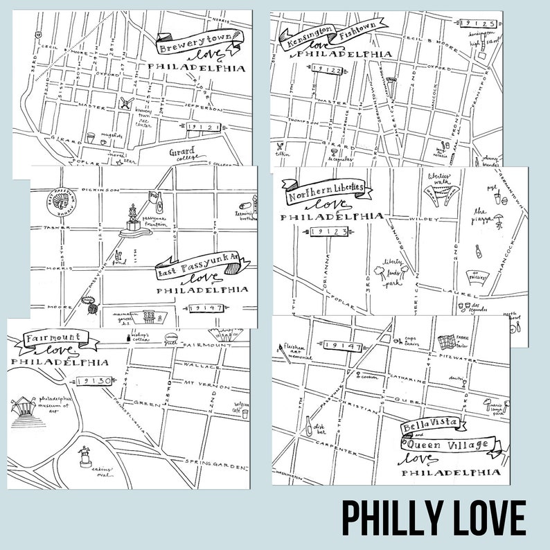 Fishtown Hand-Drawn Map Philadelphia | Etsy