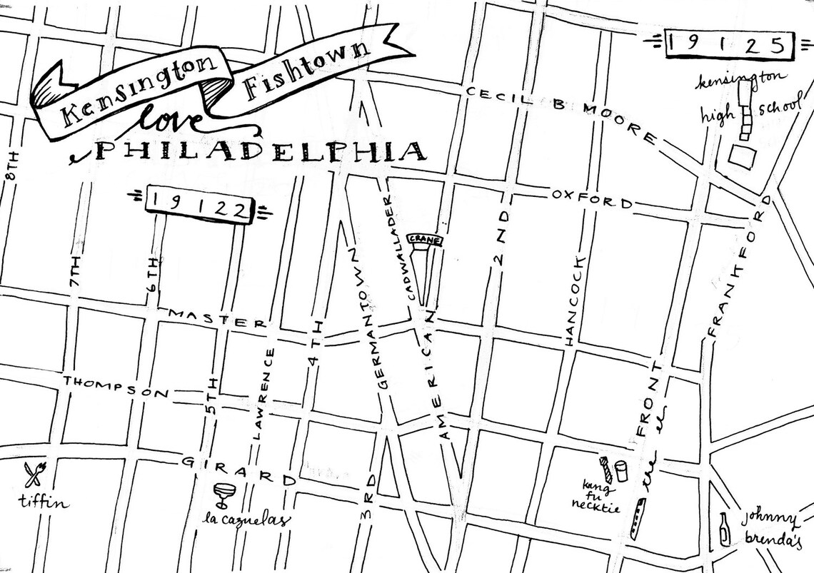Northern Liberties Hand-Drawn Map Philadelphia | Etsy
