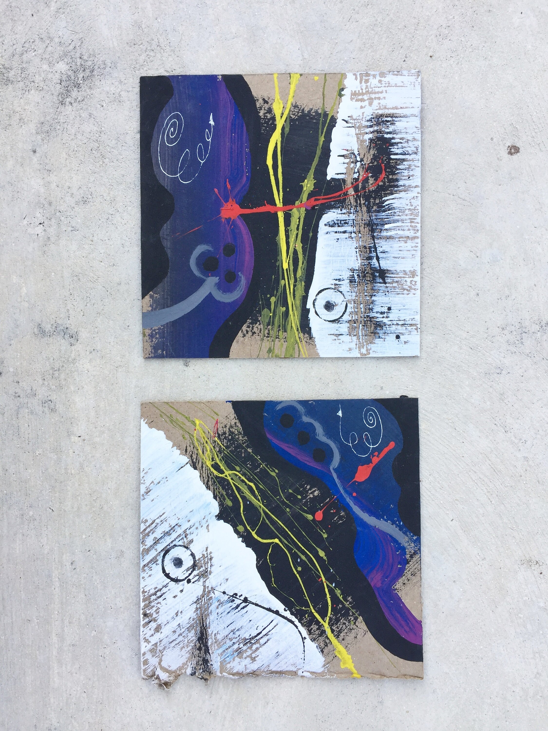 Diptych, 2 Original Abstract Paintings, Mixed Media on Thick Recycled ...