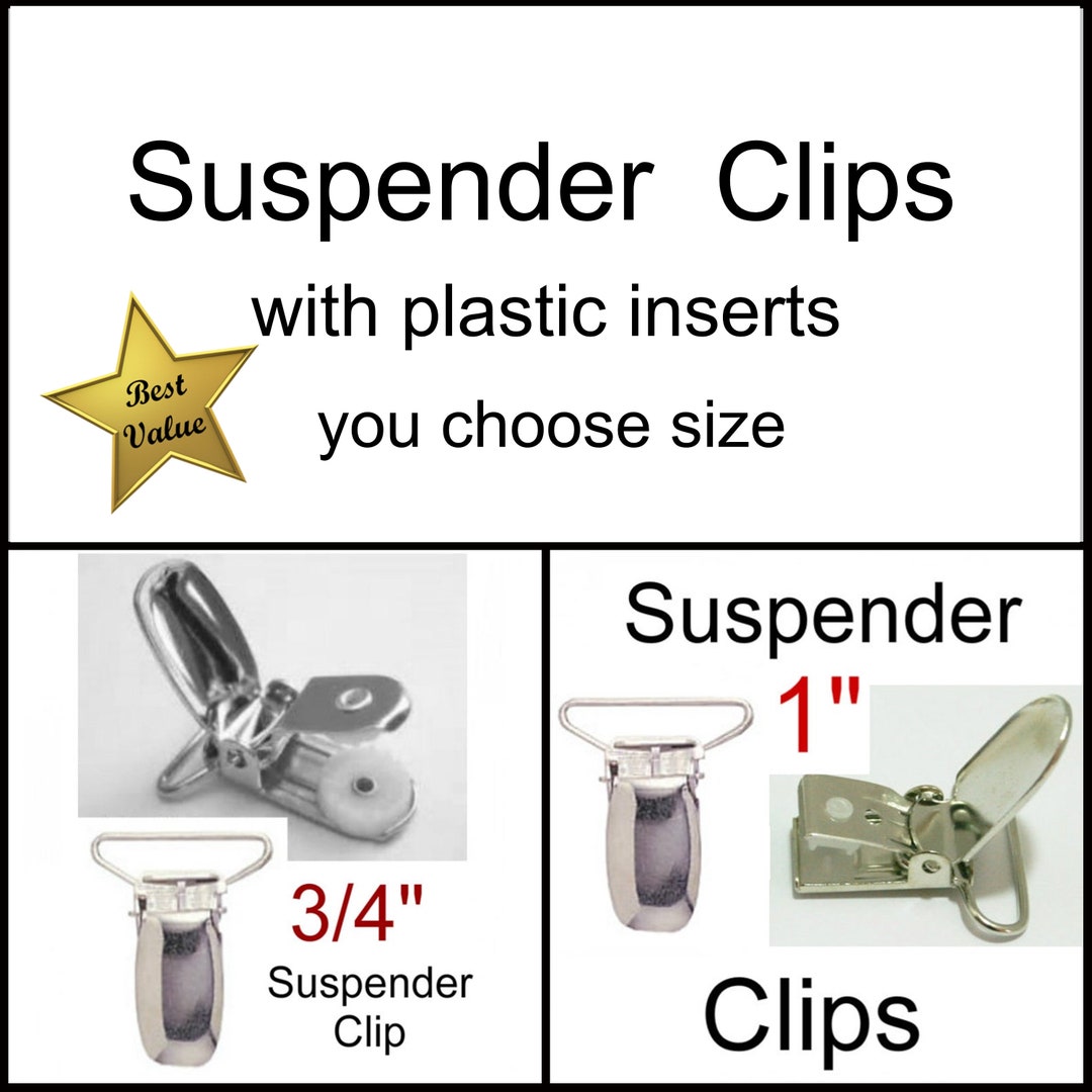 100 PIECES 3/4 or 1 Metal Suspender Clip, Nickel Plate Finish, With ...
