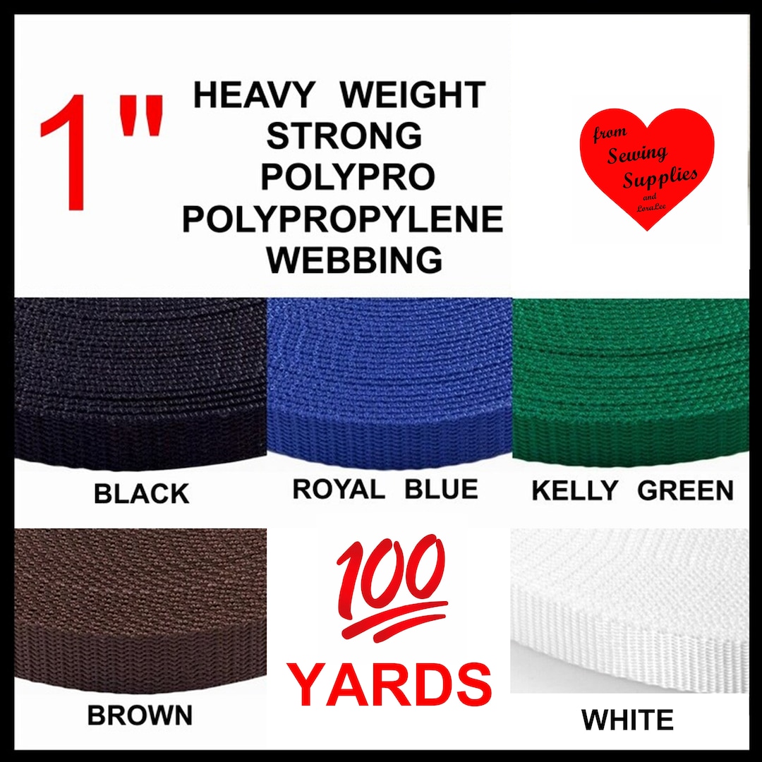 100 Yards 1 HEAVY Polypropylene Webbing, HEAVY Weight, Poly Strap BLACK ...