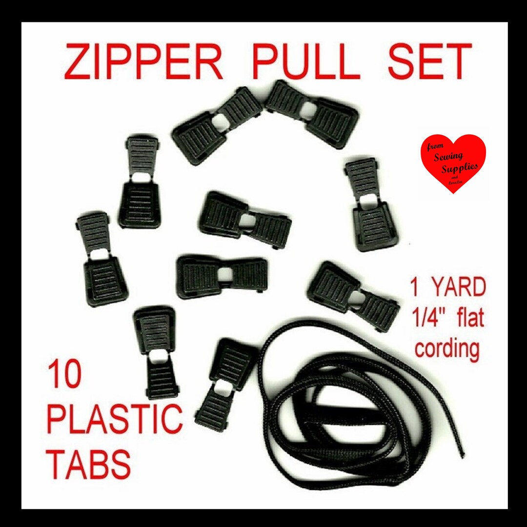 10 or 20 SETS Plastic Zipper Pull SET, Includes Tabs and Nylon Webbing ...