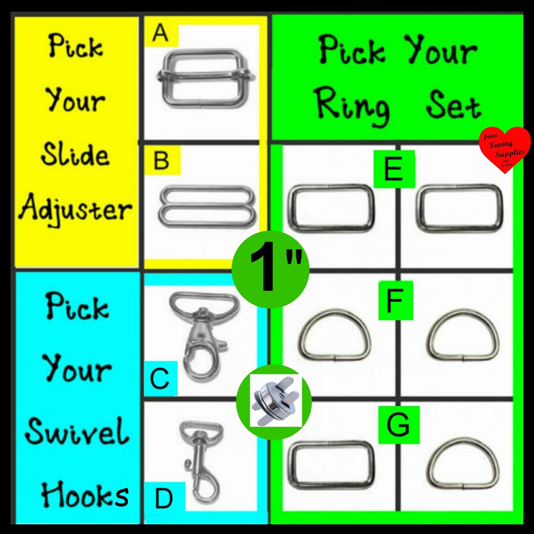 1 SET 1 Metal Handbag Purse Hardware Kit Moveable Bar Slide, Dring ...