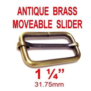 5 PIECES 1 1/4 Moveable Bar Slide, Strap Adjuster Slider Antique BRASS ...