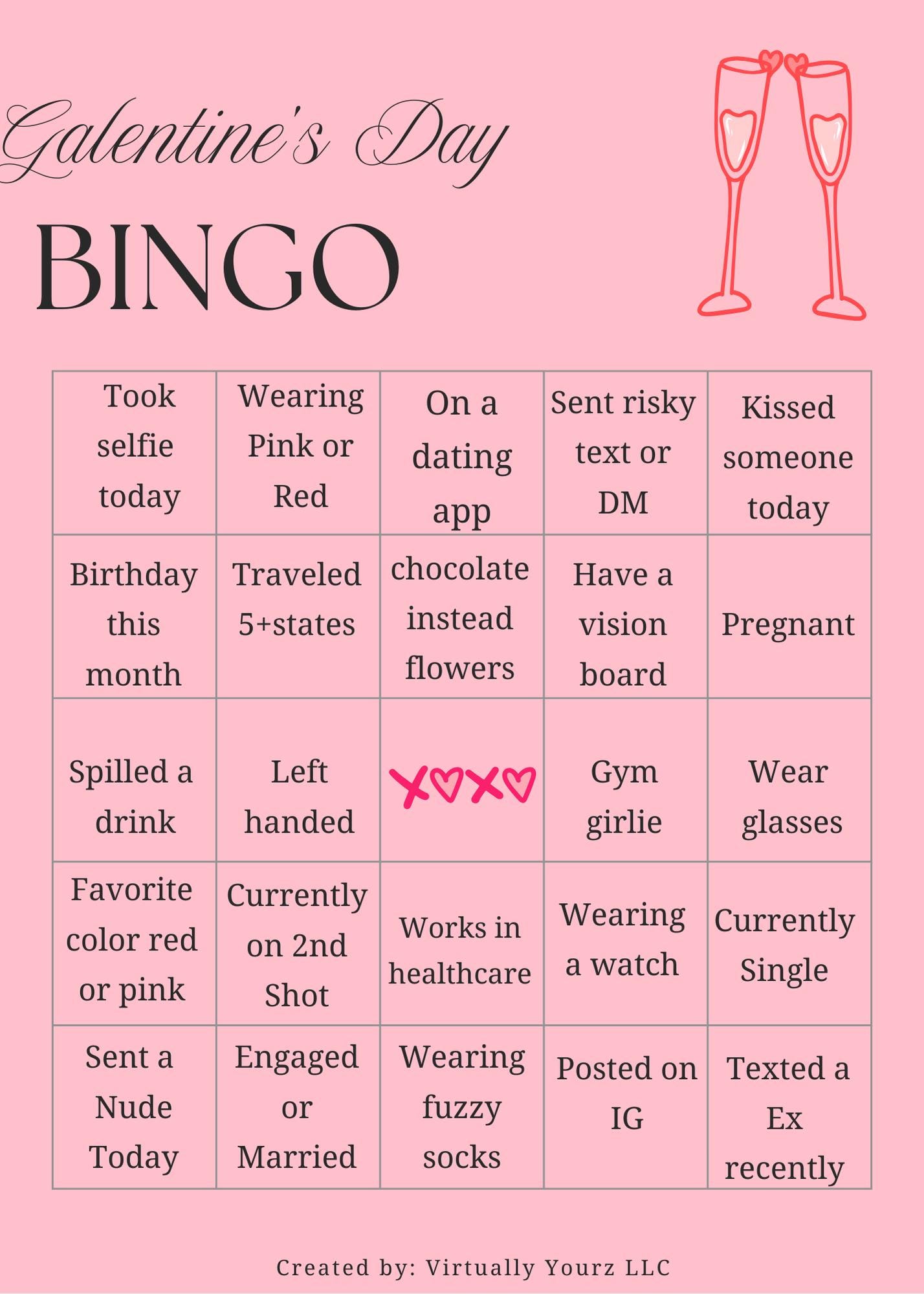 Galentine's Day Bingo Card Printable | Fun Friendship Party Game ...