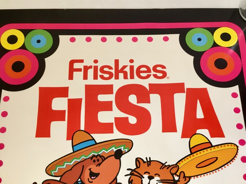VTG 1970'S Friskies Fiesta Dog & Cat Food Advertising Poster 17-3/4" by ...