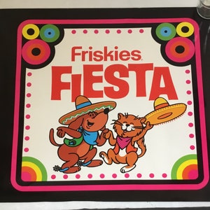 VTG 1970'S Friskies Fiesta Dog & Cat Food Advertising Poster 17-3/4" by ...