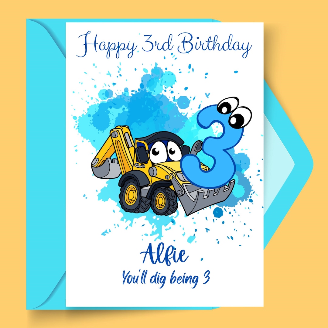 Personalised Birthday Card With a Digger Theme and the Option to Alter ...