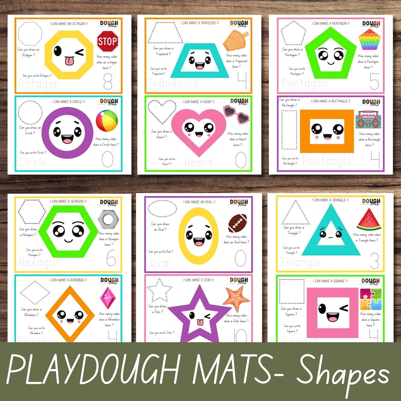 Shapes Play Doh Mats Playdough Activity Toddler Preschool Kindergarten ...