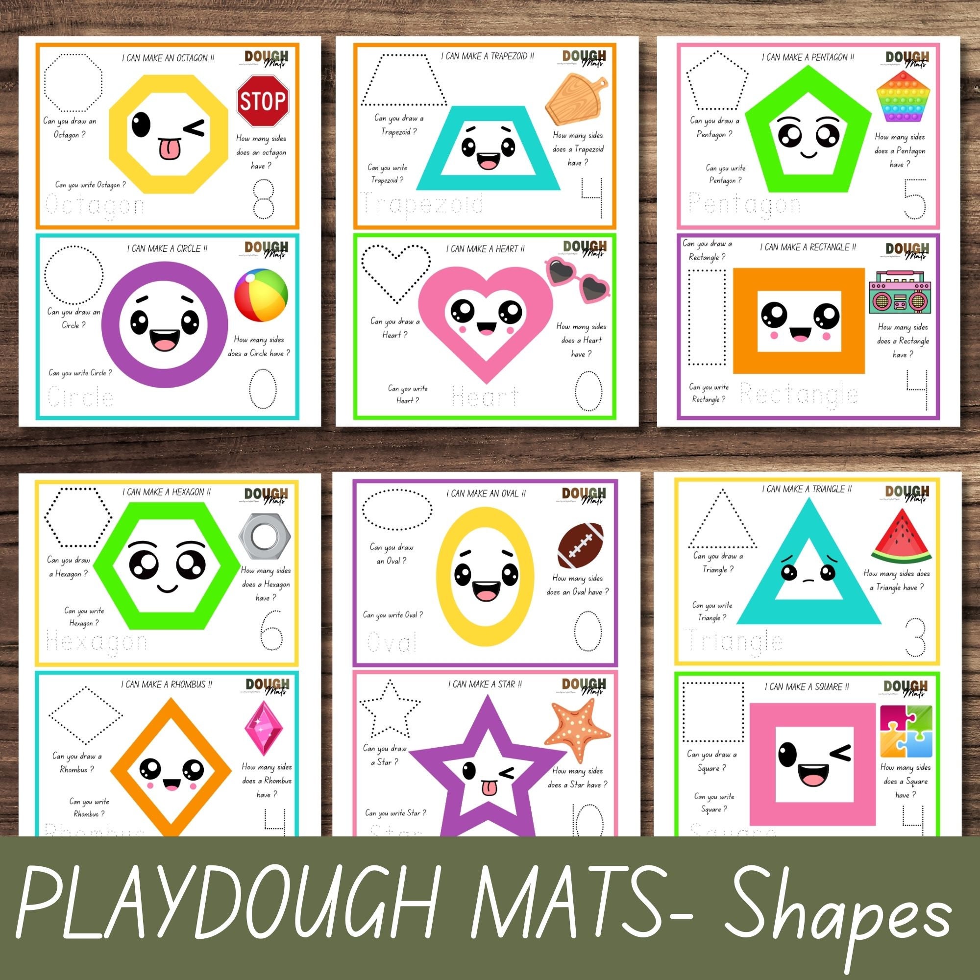 Shapes Play Doh Mats Playdough Activity Toddler Preschool Kindergarten ...