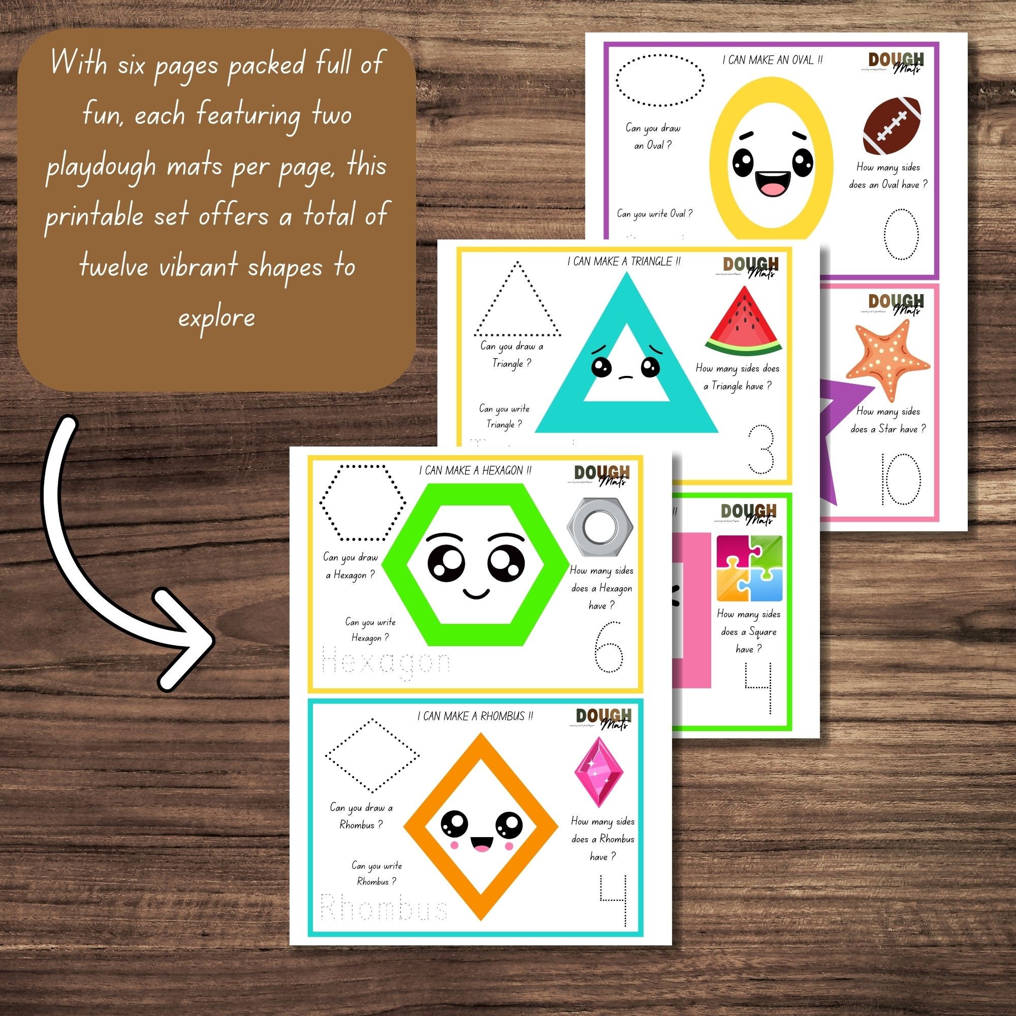 Shapes Play Doh Mats Playdough Activity Toddler Preschool Kindergarten ...