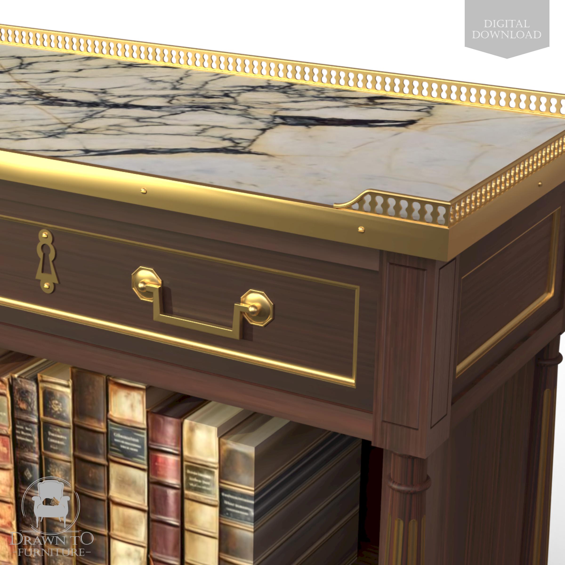 3D Model of a Louis VXI Style Bookcase With Drawer Furniture for ...