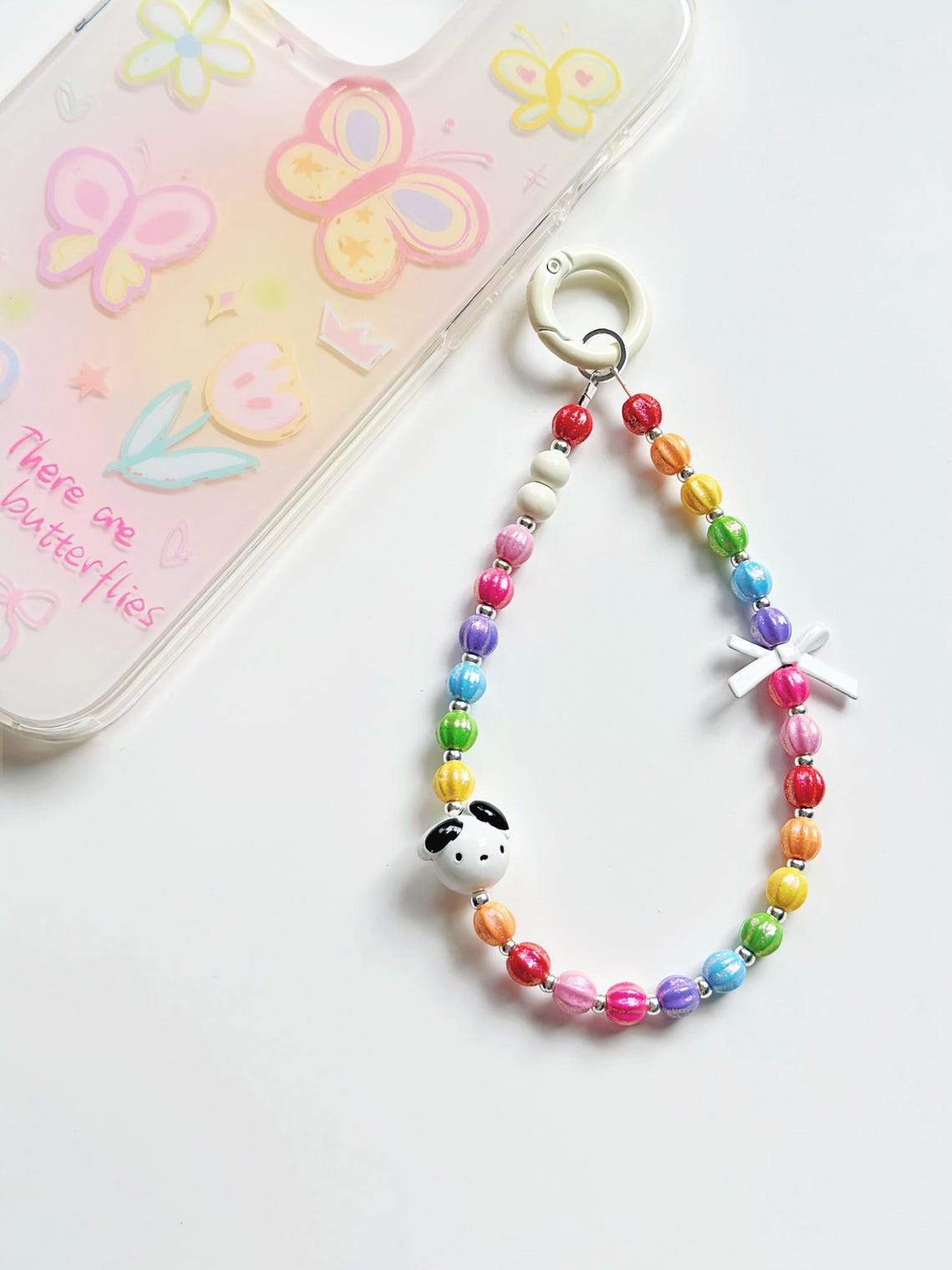 Rainbow Phone Charm,colorful Beads Phone Wrist Strap,cute Puppy Phone ...
