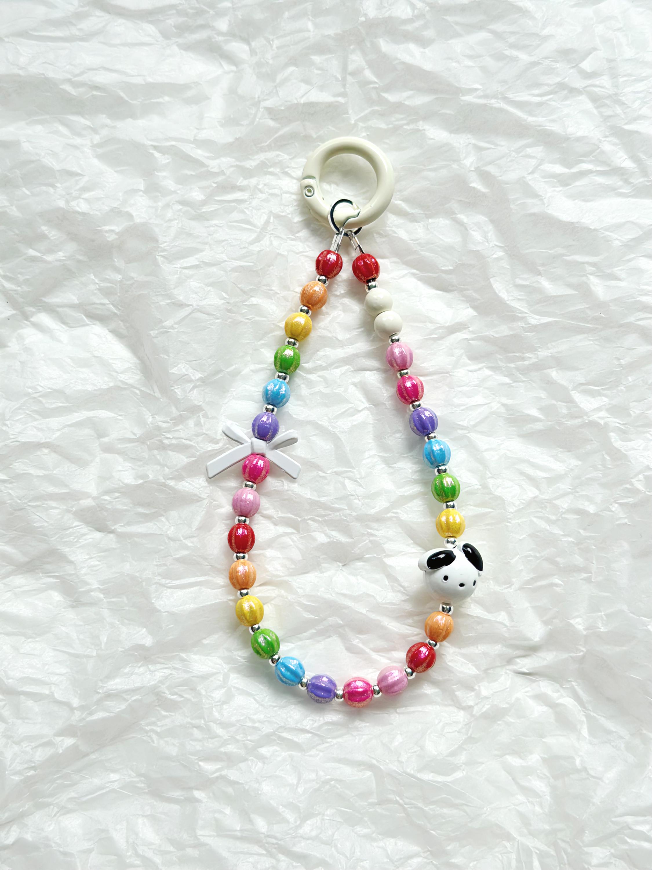 Rainbow Phone Charm,colorful Beads Phone Wrist Strap,cute Puppy Phone ...