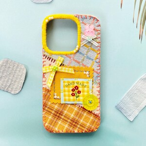 Yellow Vintage Cloth Phone Case,100% Handmade,cute Fabric Patchwork Phone Case,stitch Detailing ...