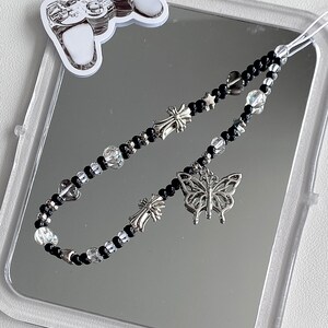Phone Charm Silver Butterfly,black Bead Phone Strap Charm,unique Black ...