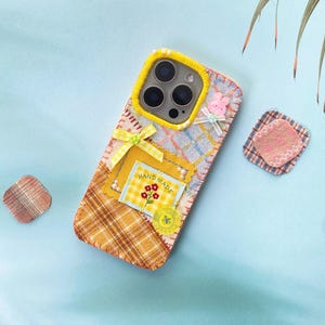 Yellow Vintage Cloth Phone Case,100% Handmade,cute Fabric Patchwork Phone Case,stitch Detailing ...