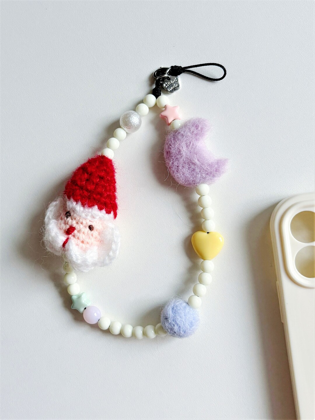 Phone Charm Crochet Santa Claus,pearl Phone Strap,christmas Phone Charm ...