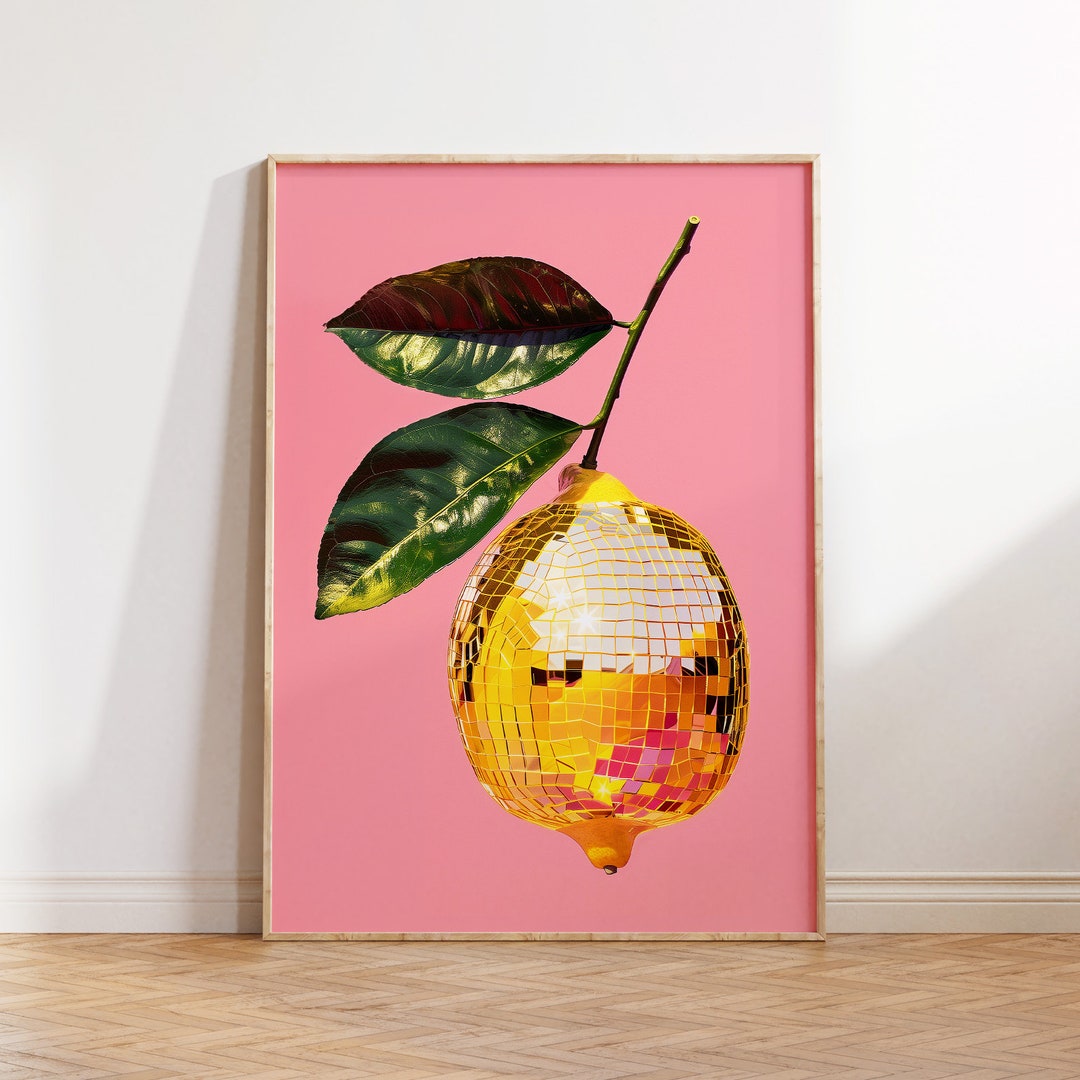 Disco Lemon Pink Wall Art Printable Poster, Preppy Pink Trendy Dorm ...