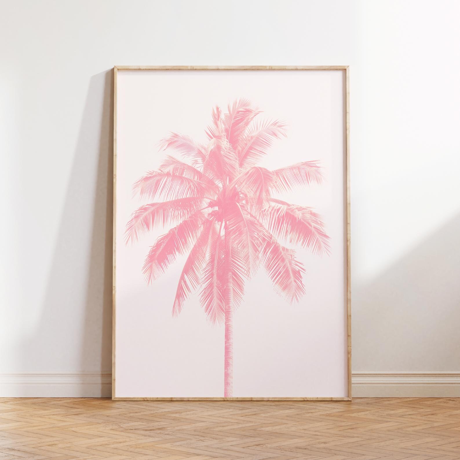 Pink Palm Tree Print Wall Art, Trendy Beach Home Decor, Cute Summer ...