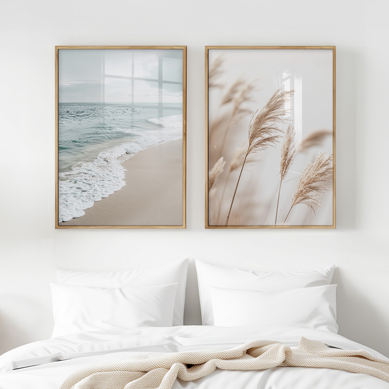 Neutral Beach Print Set of 2 Wall Art, Boho Decor Coastal Wall Art ...