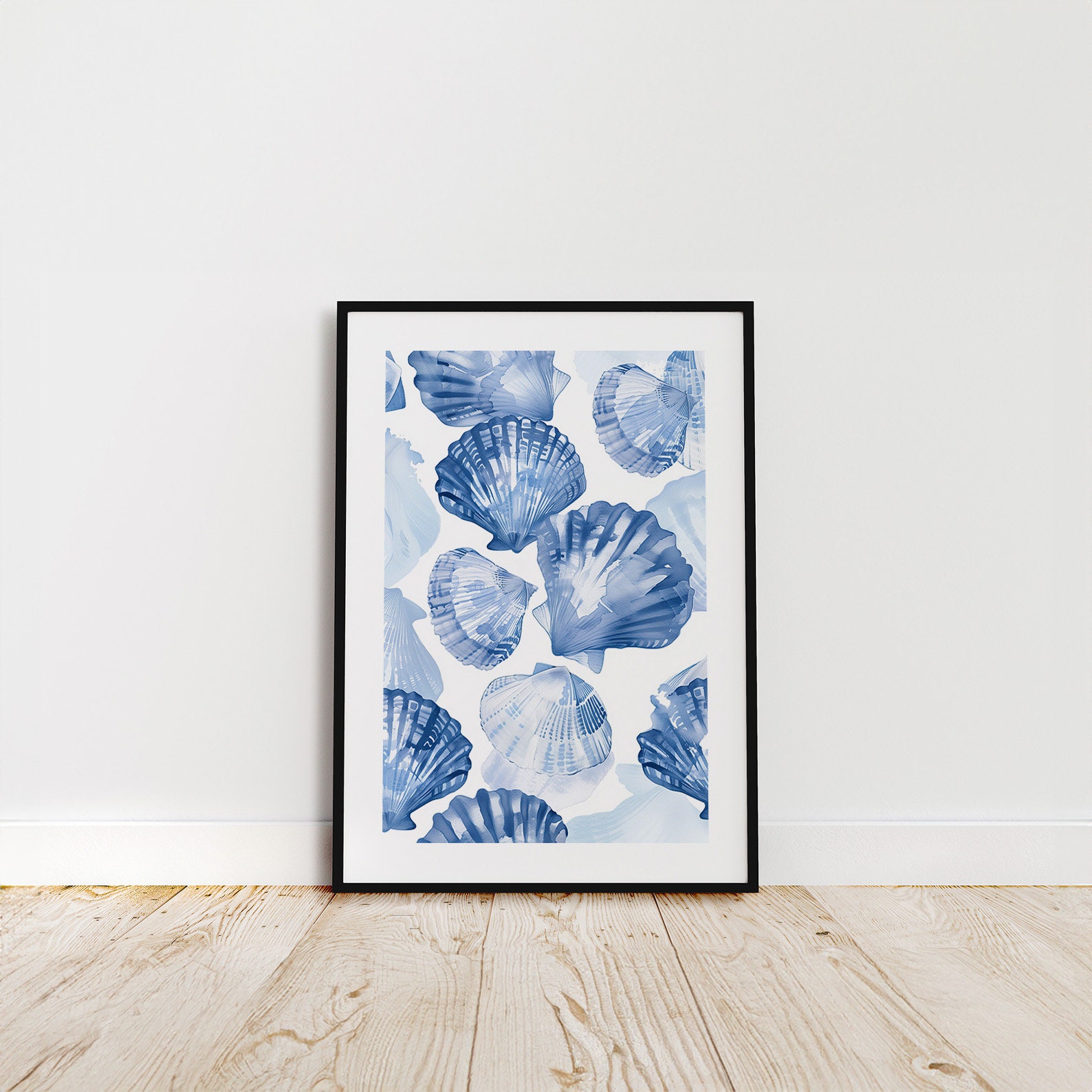 Blue Seashells Coastal Wall Art, Costal Sea Illustration Wall Art Print ...