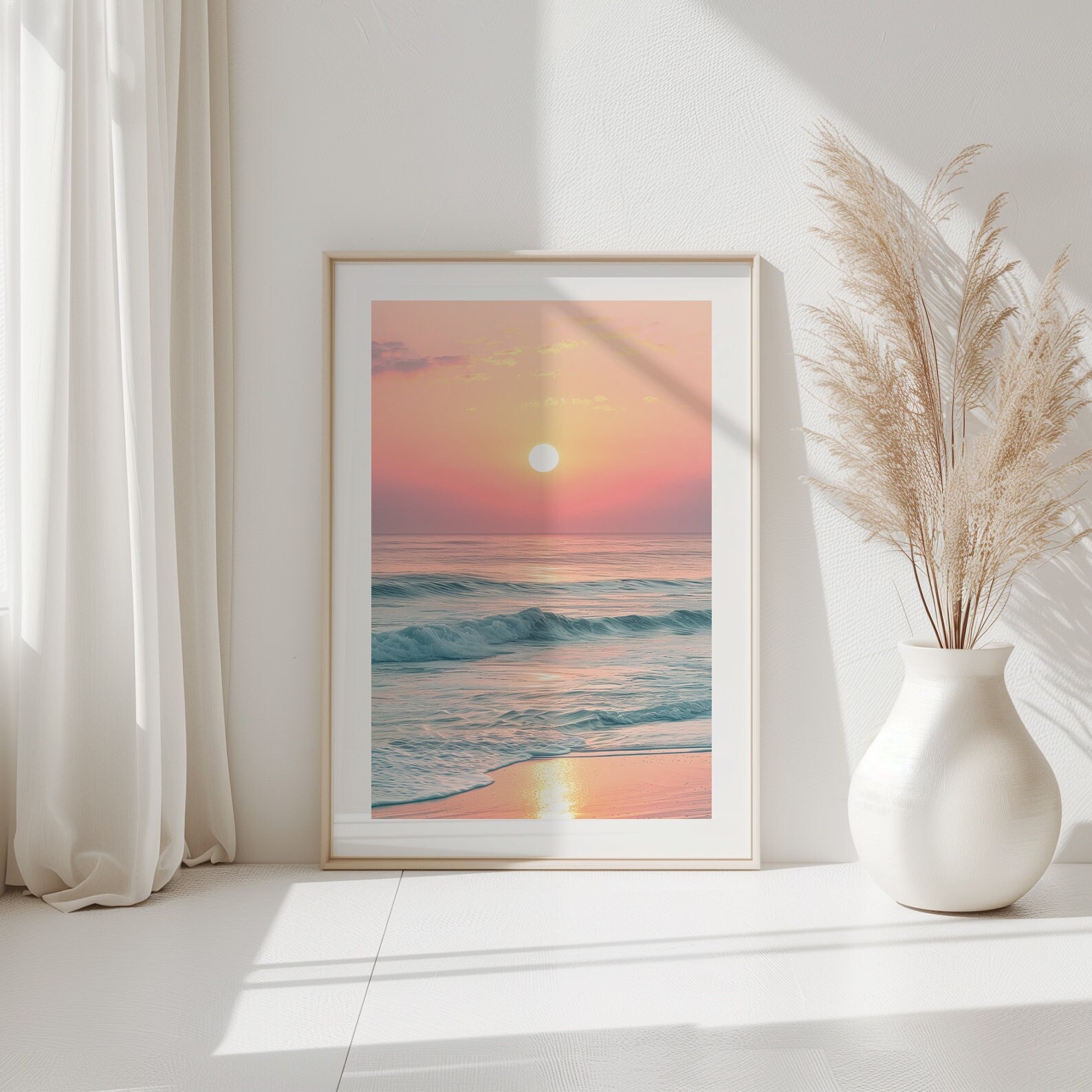 Pastel Sunset Ocean Beach Print Wall Art, Tropical Coastal Prints, Boho ...
