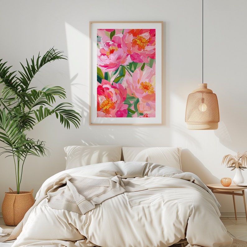 Pink Flowers Print Wall Art Botanical Poster Printable Wall Art