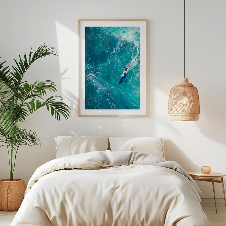 Surfing on Ocean Wave Coastal Wall Art Print, Coastal Surfing Posters ...