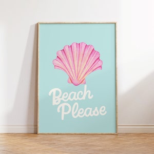 Beach Please Seashell Coastal Print Wall Art, Beach Digital Art ...