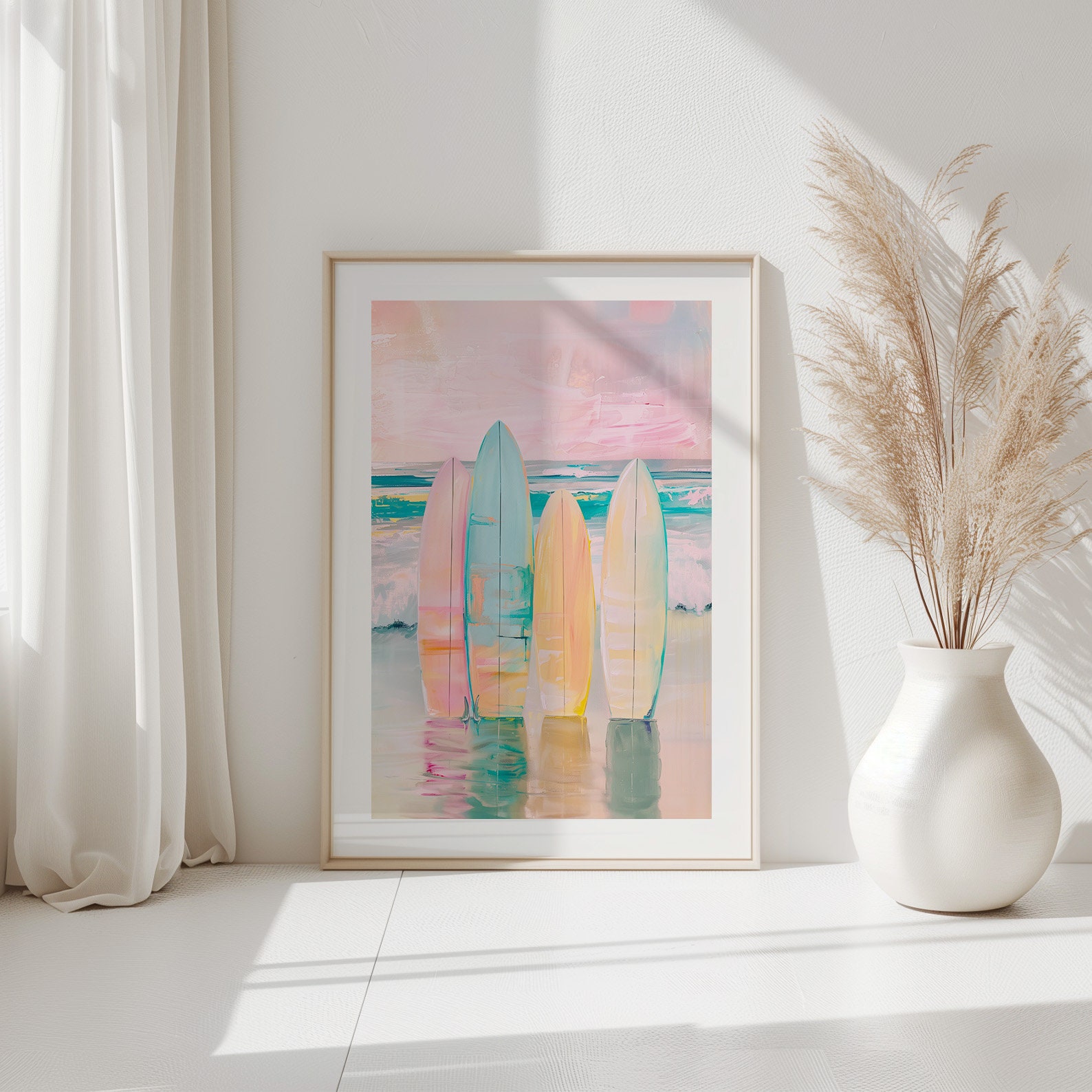 Colorful Pastel Surfboards Painting, Surfing Wall Art Print, Coastal ...