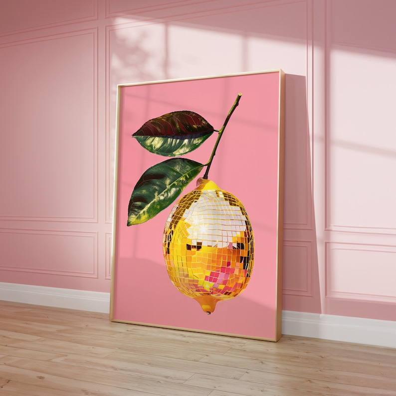 Disco Lemon Pink Wall Art Printable Poster, Preppy Pink Trendy Dorm ...
