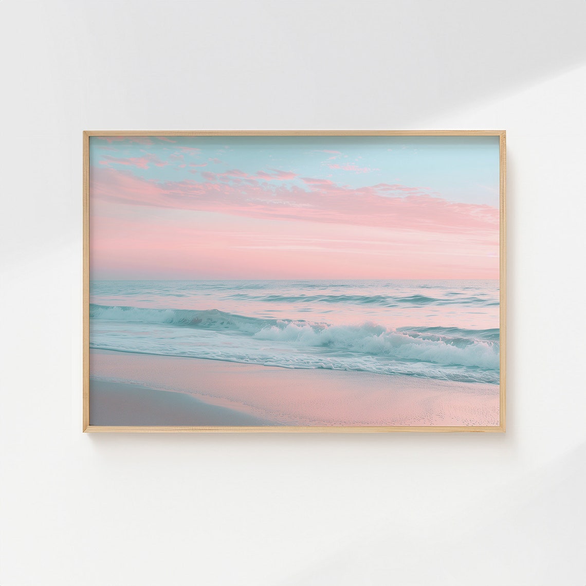 Pink and Blue Pastel Horizontal Sunset Ocean Beach Print Wall Art, Boho ...